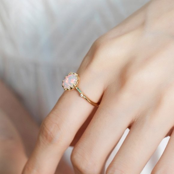 White Label | Jewelry | Opal And Zircon Adjustable Ring For Women ...